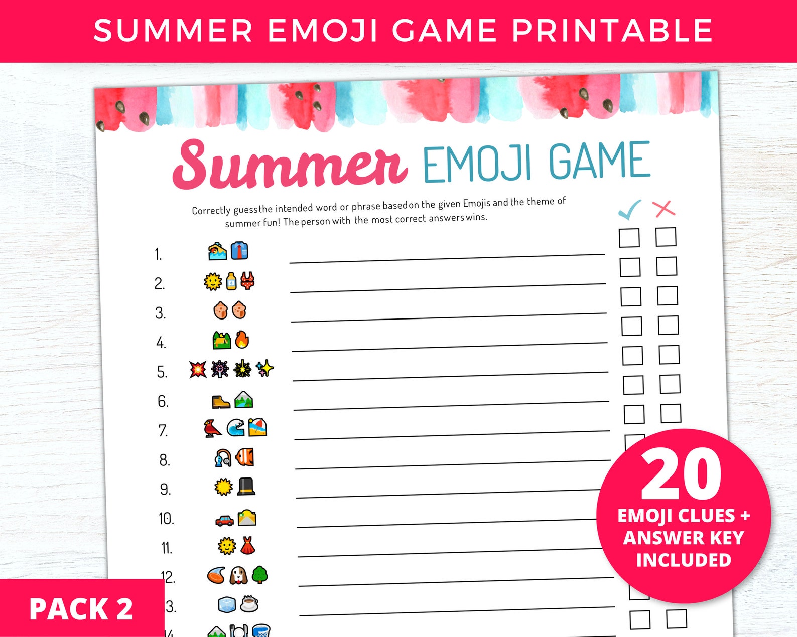 Summer Emoji Game, Summer Activities, Summer Printable Games for Family ...