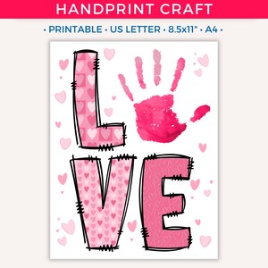 Valentine Day Handprint Printable Craft, Valentines Day Craft Activity ...