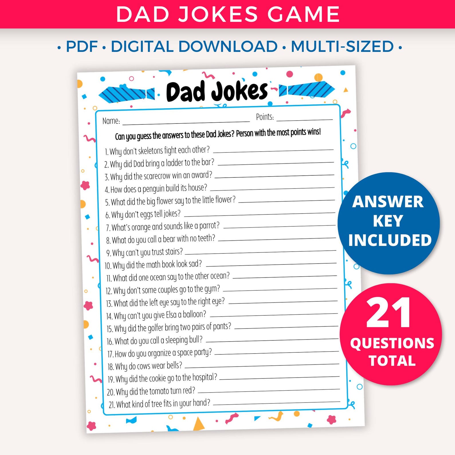 Dad Jokes Baby Shower Game, Dad Jokes Game Printable, Fathers Day ...