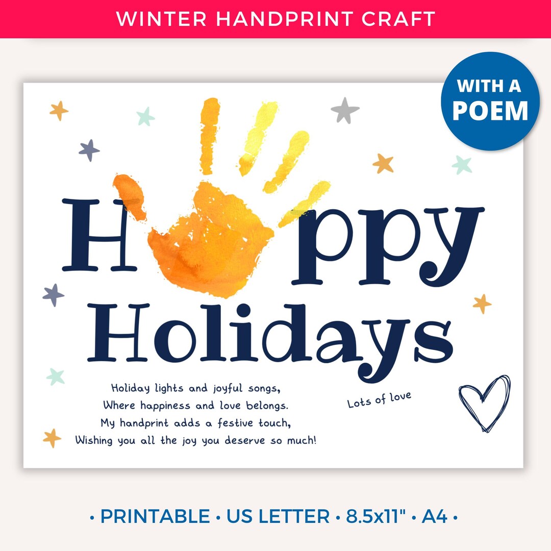 Winter Handprint Craft, Winter Handprint Art Printable for Toddler Kids ...