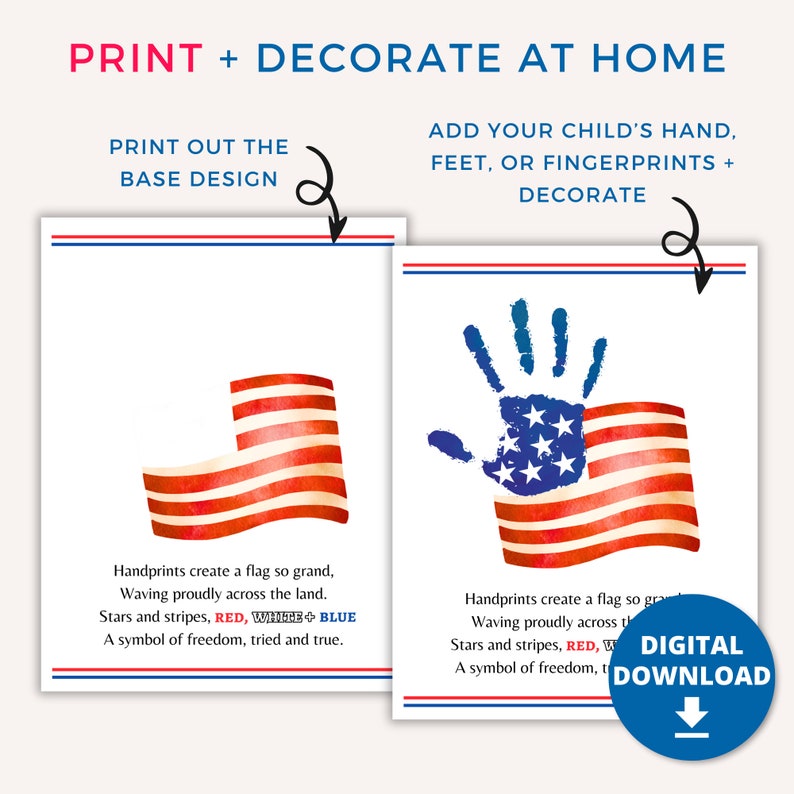 Flag Handprint Craft Printable, Labor Day Handprint Art, Fourth of July ...