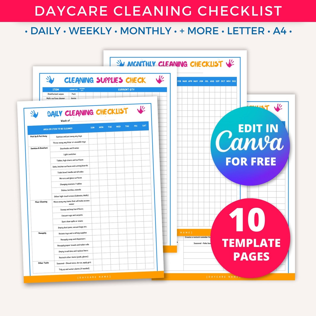 Daycare Cleaning Schedule Checklist, Editable Checklist Forms, in Home ...