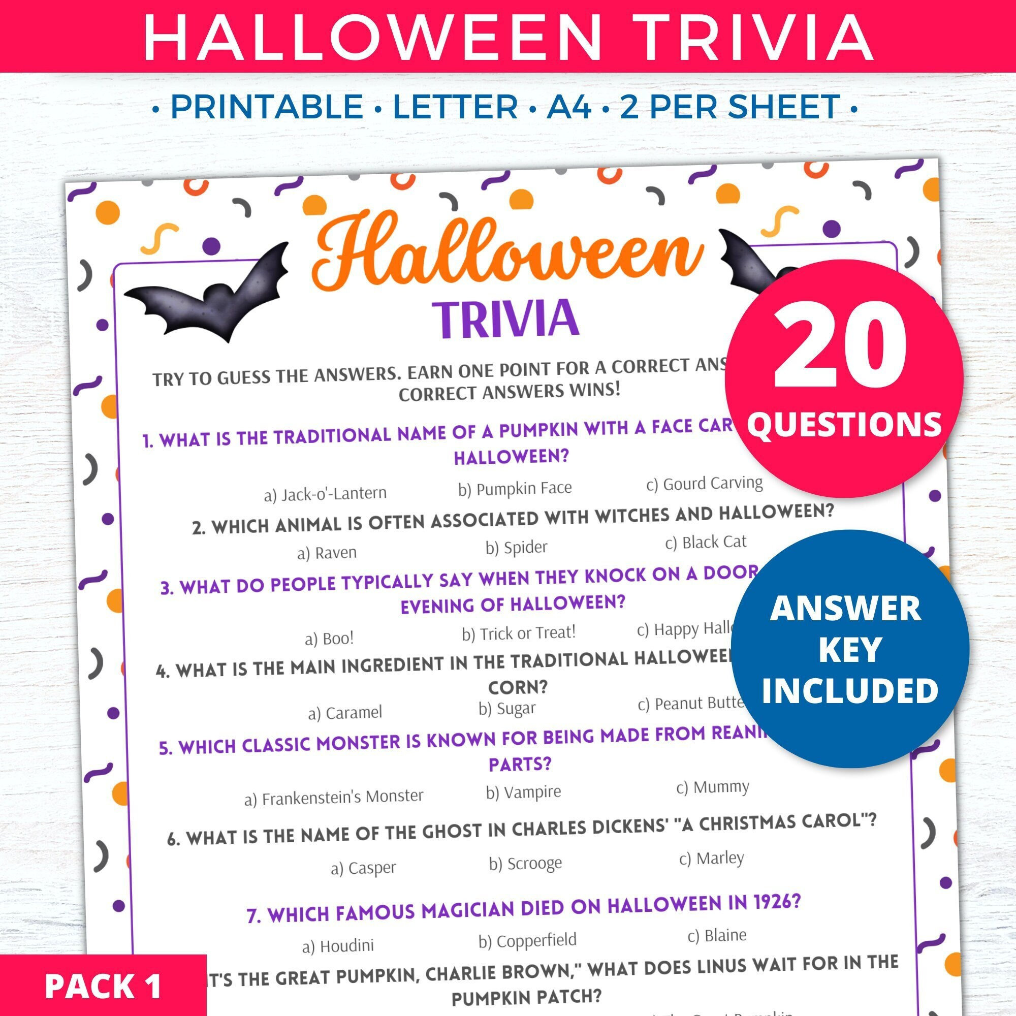Halloween Trivia Games, Fun Printable Halloween Party Games, Kids Teen ...