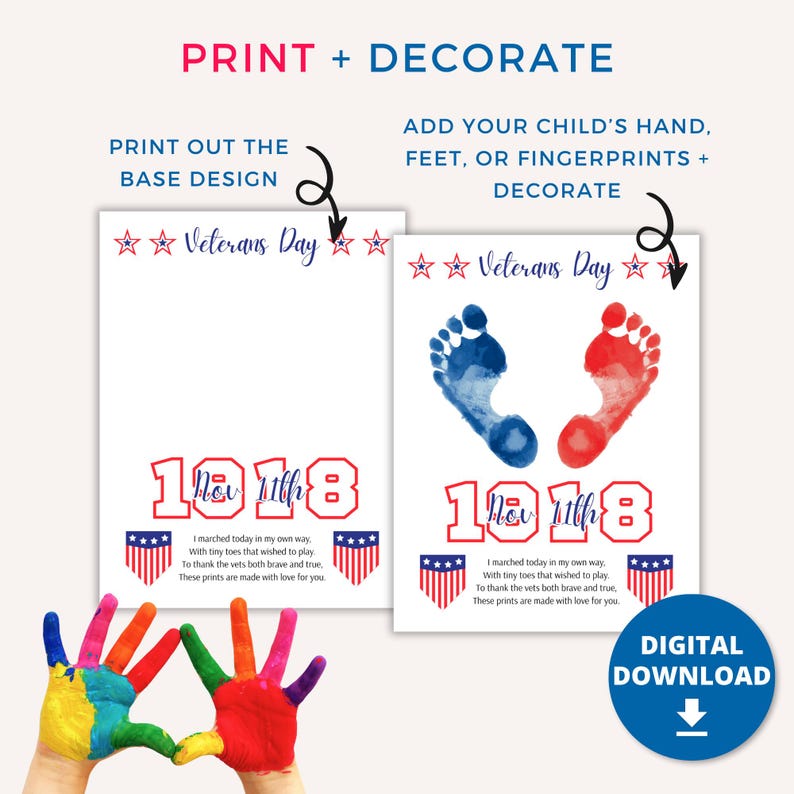 Veterans Day Handprint Art Bundle, Veterans Day Handprint Craft ...