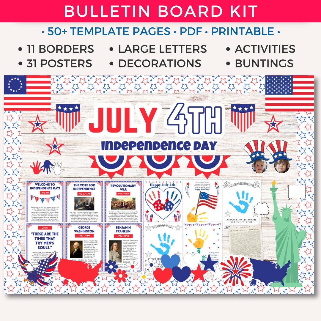 4th of July Bulletin Board Kit, Printable Independence Day History ...