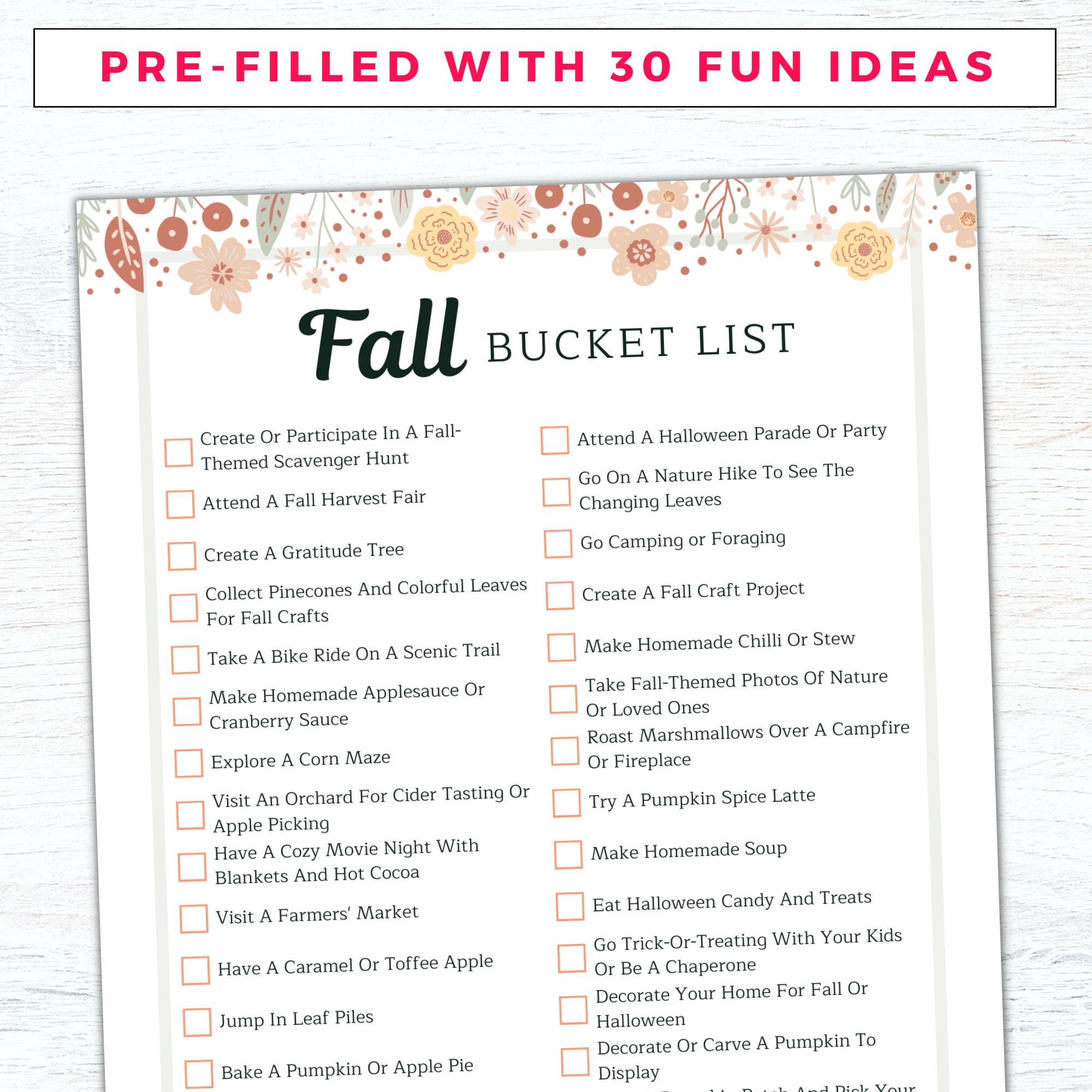Fall Bucket List Printable Bucket List Editable Custom - Etsy