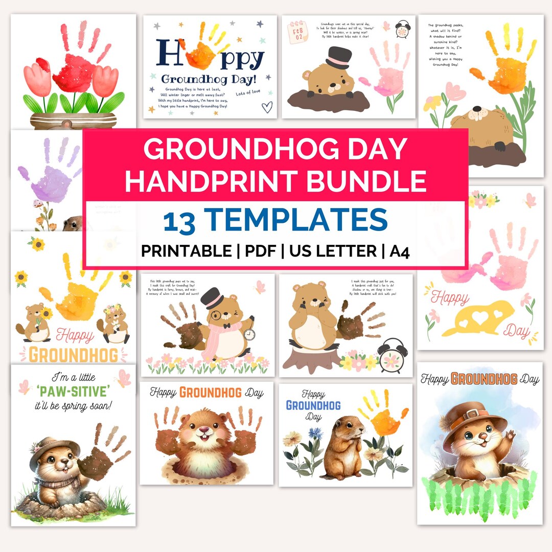 Groundhog Day Handprint Printable Craft, Groundhog Day Craft Activity ...