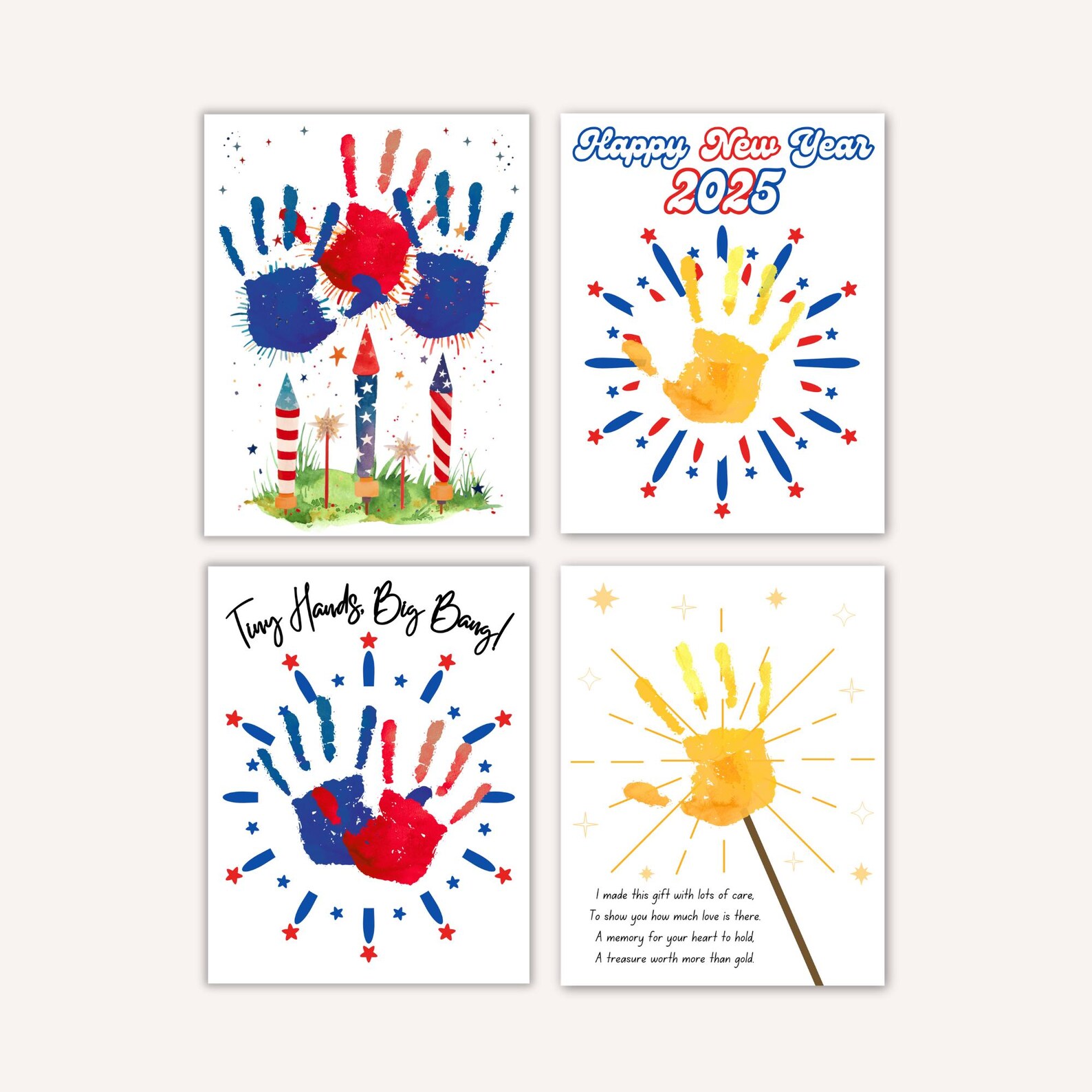 Happy New Year Handprint Craft Bundle, New Year Handprint Art Printable ...