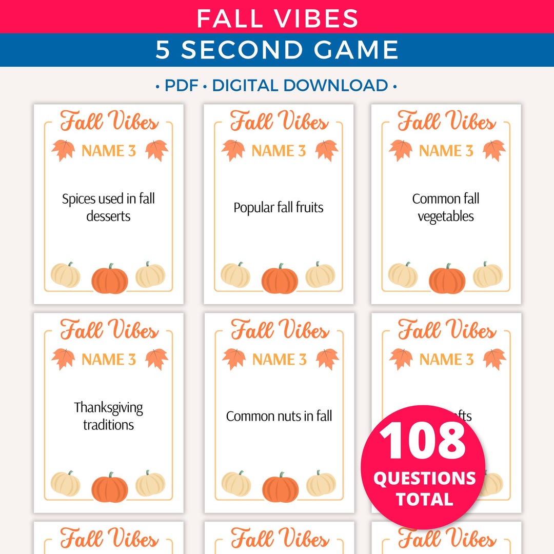 Fall 5 Second Game, Printable Fall Party Games, Fall Autumn Games, Fall ...