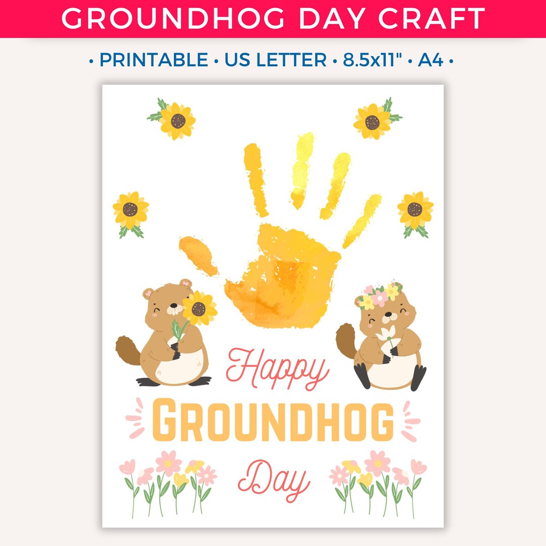 Groundhog Day Handprint Art, Kids Winter Craft Printable, Sentimental ...