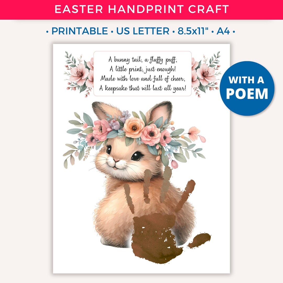 Easter Handprint Craft, Printable Easter Bunny Handprint Art for Kids ...