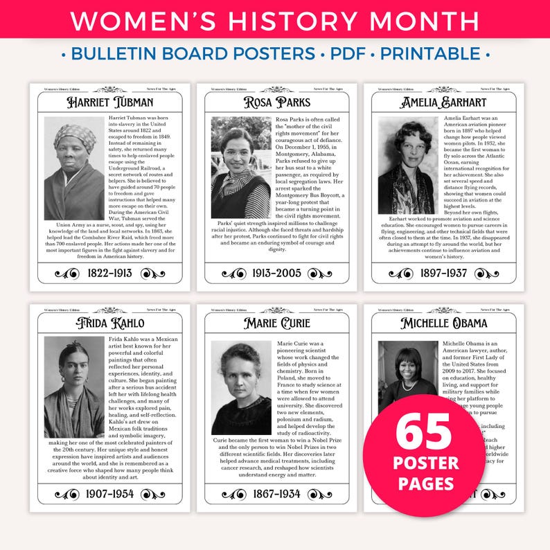 Women's History Month Posters, 65 Women in History Bulletin Board Set ...
