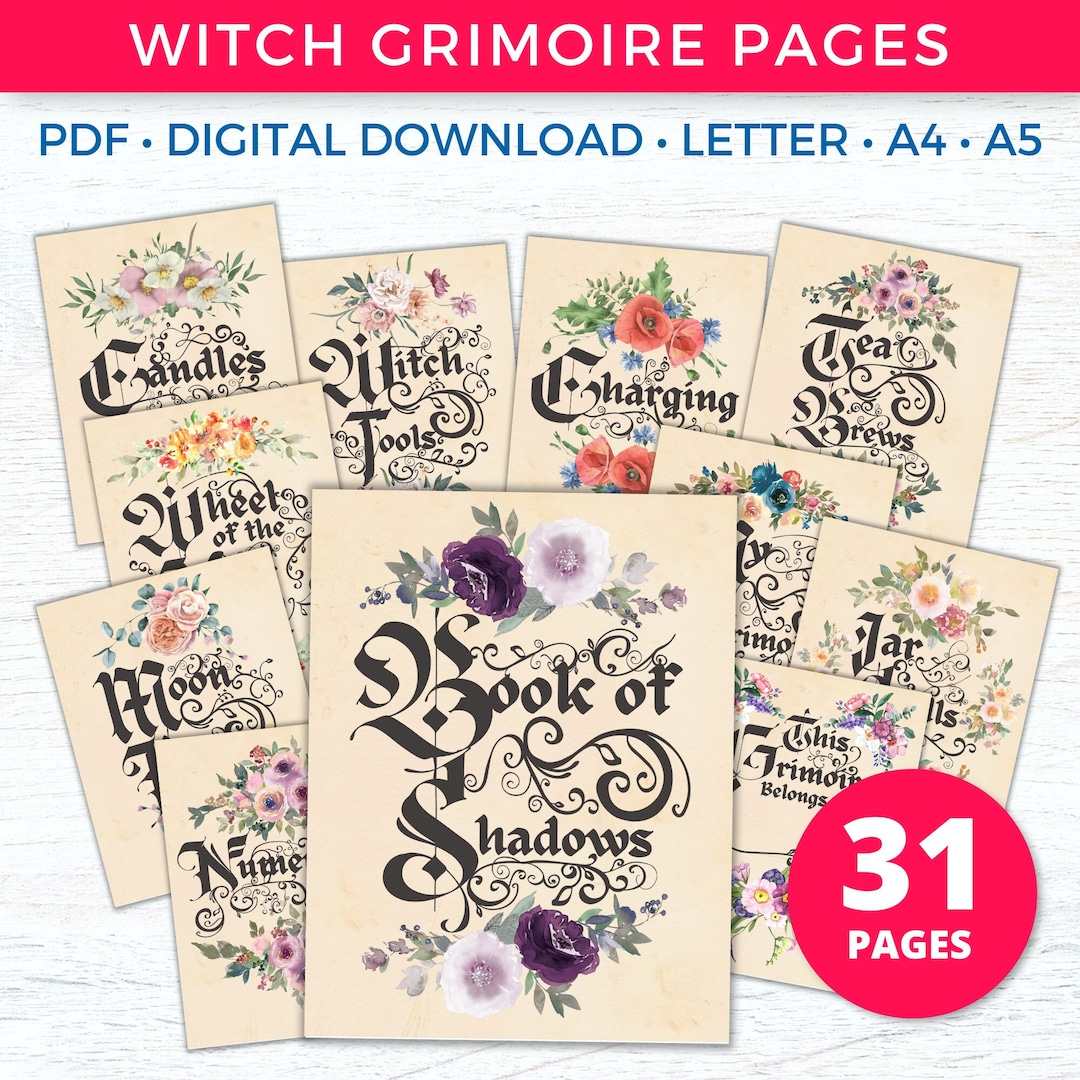 Witch Planner Dividers for Book of Shadows Grimoire Pages, Digital ...