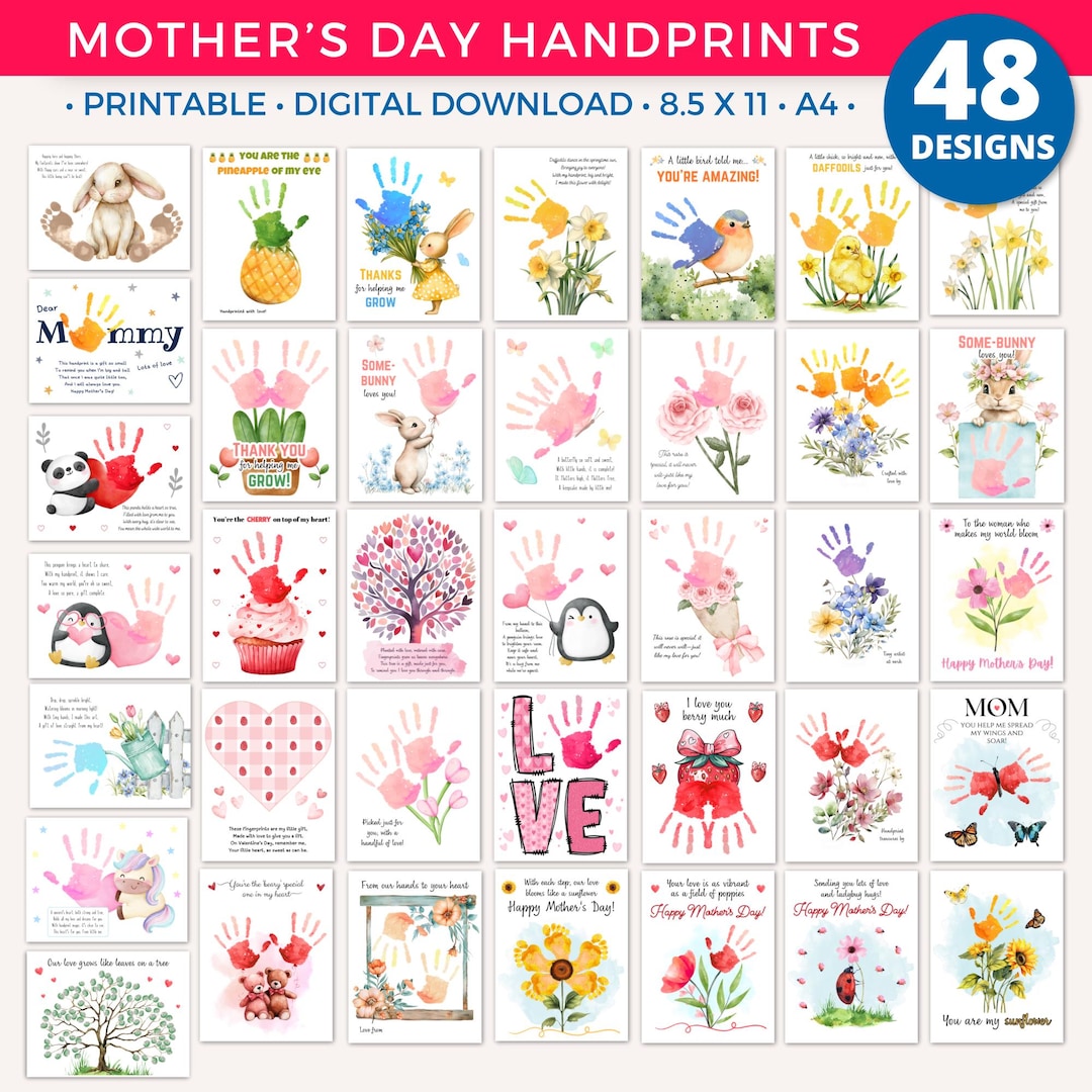 Mother's Day Handprint Art Printable, DIY Handprint Craft Keepsake ...