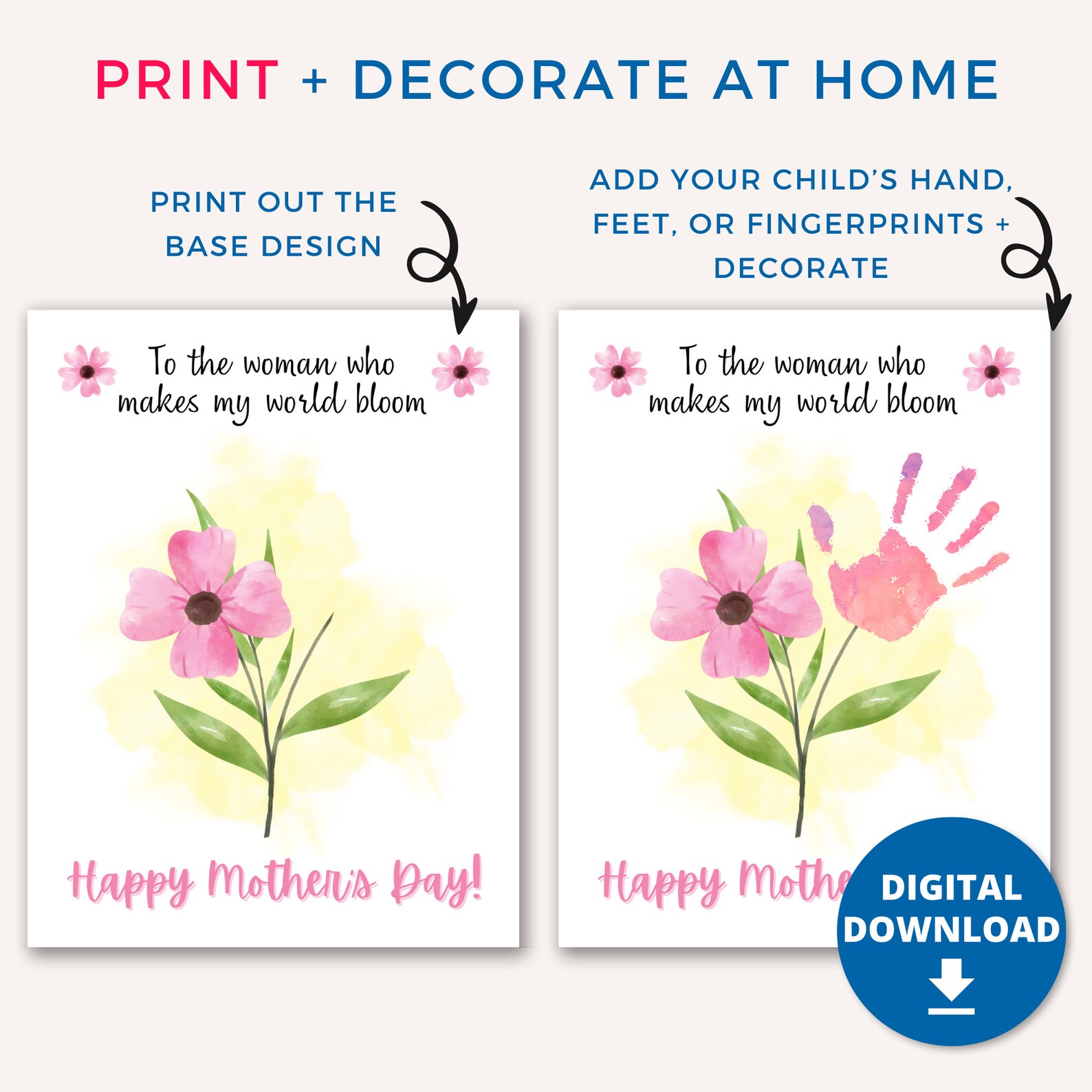 Printable Mothers Day Handprint Art, Footprint Craft Gift for Mom ...