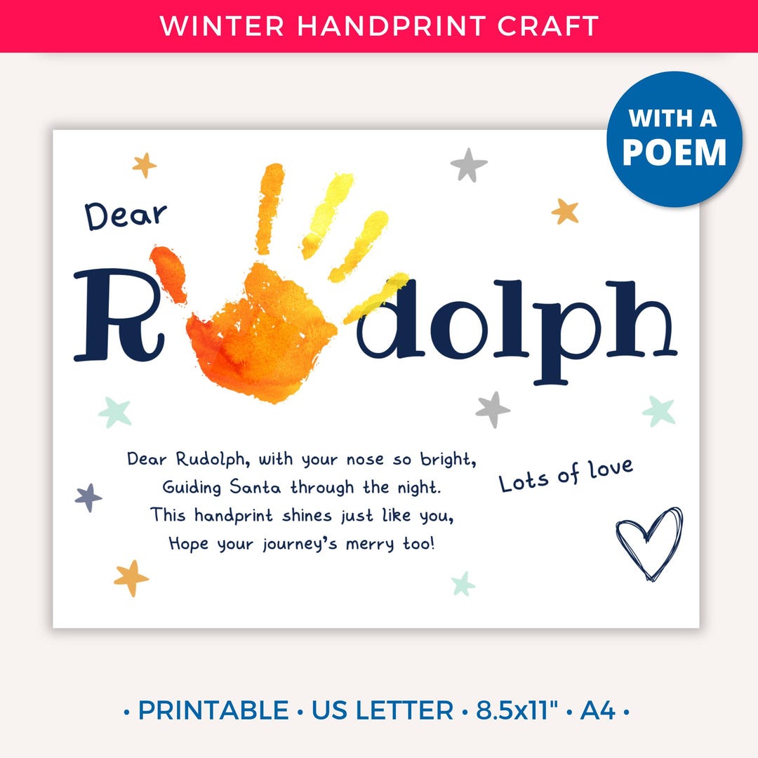 Rudolph Christmas Handprint, Christmas Printable Handprint Craft Art ...