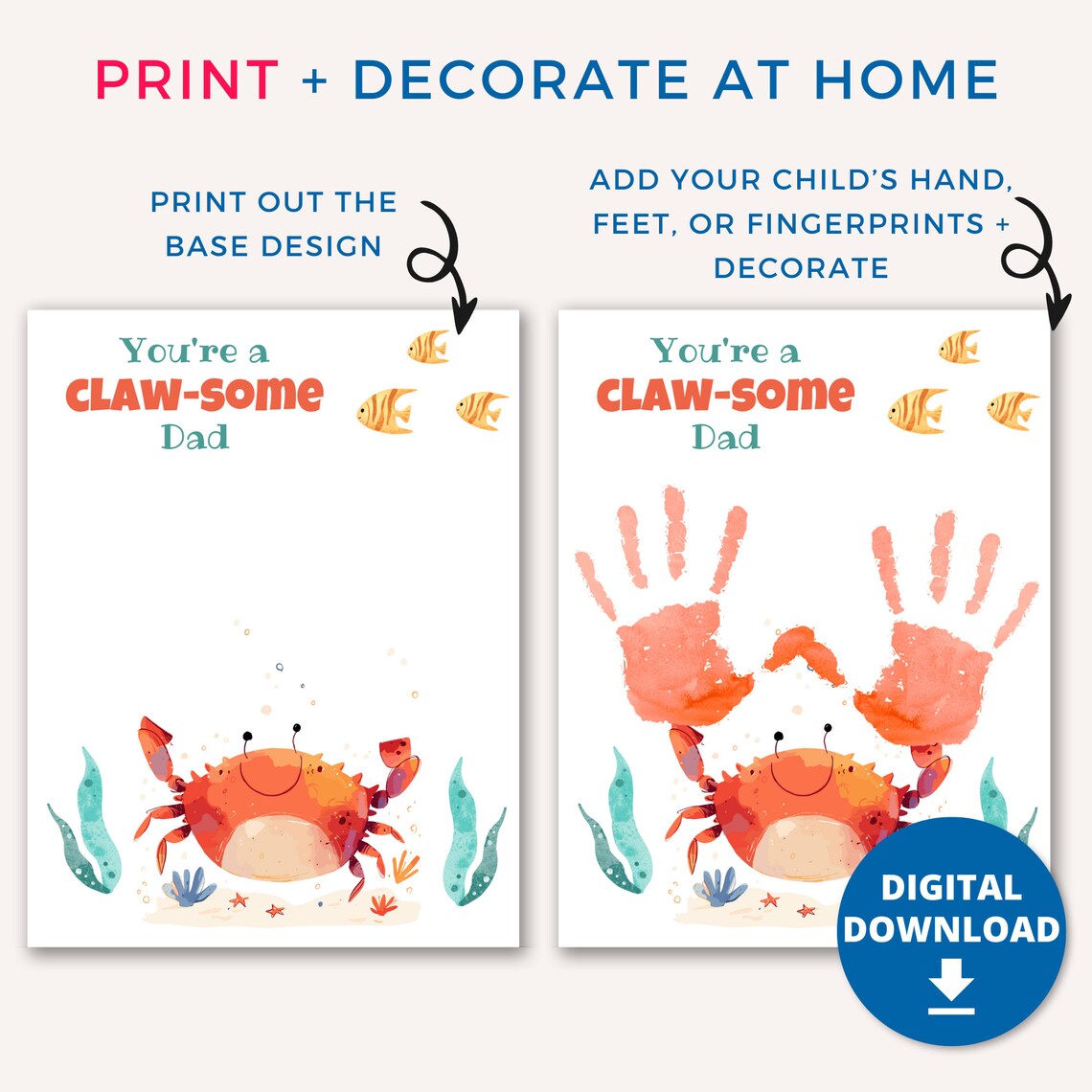 Fathers Day Handprint Printable Craft, Fathers Day Handprint Art, DIY ...