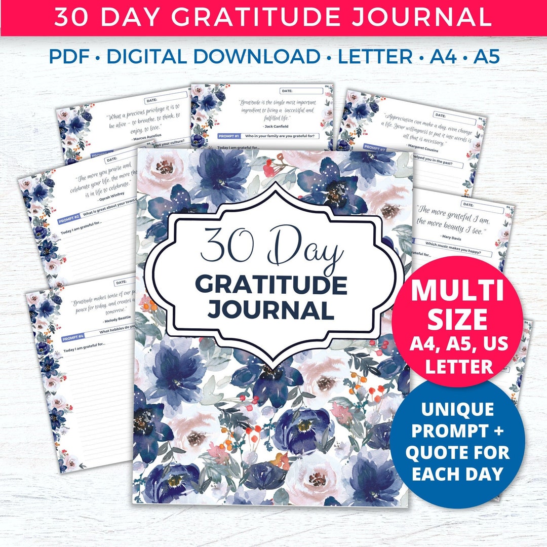 30 Day Gratitude Journal Printable Gratitude Journal Prompts, Gratitude ...
