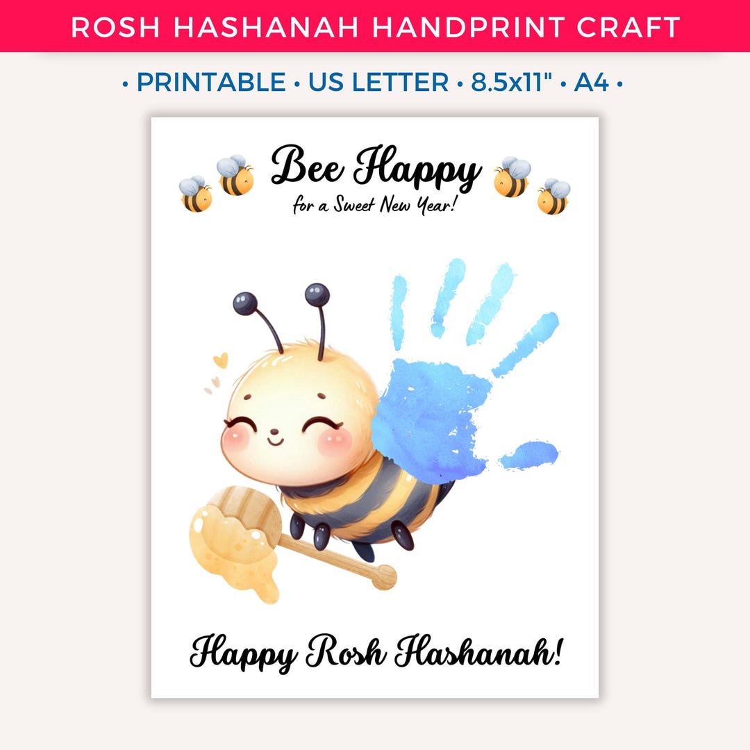 Rosh Hashanah Handprint Printable Craft, Shana Tova Handprint Art, Bee ...