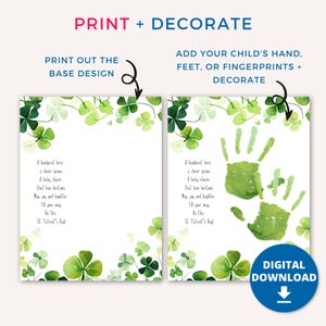 St Patricks Day Handprint Craft, DIY Printable Art for Kids, Toddler ...