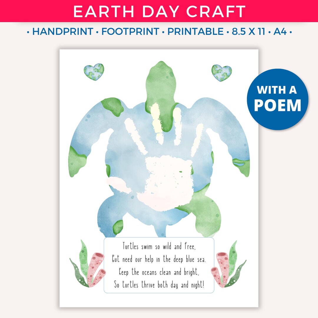 Turtle Earth Day Handprint Craft Art for Kids Toddler, Printable DIY ...