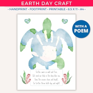 Turtle Earth Day Handprint Craft Art for Kids Toddler, Printable DIY ...