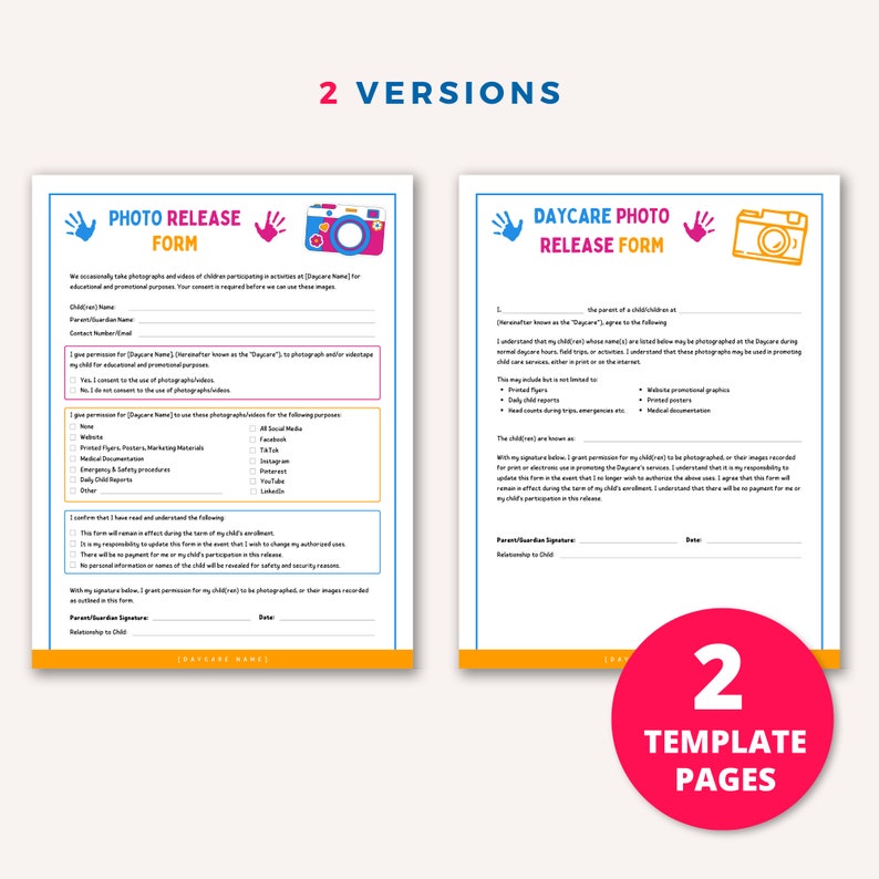Daycare Photo Release Form, Home Daycare Forms, Childcare Forms ...