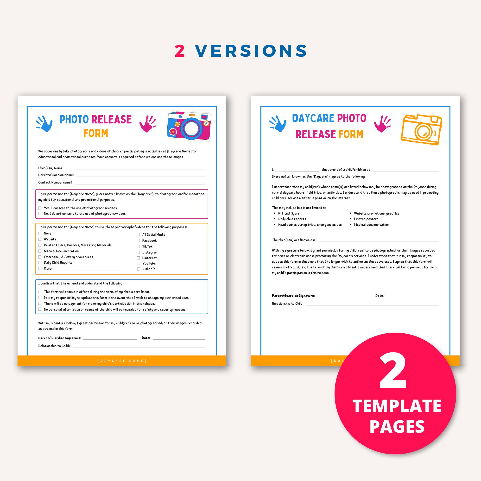 Daycare Photo Release Form, Home Daycare Forms, Childcare Forms ...