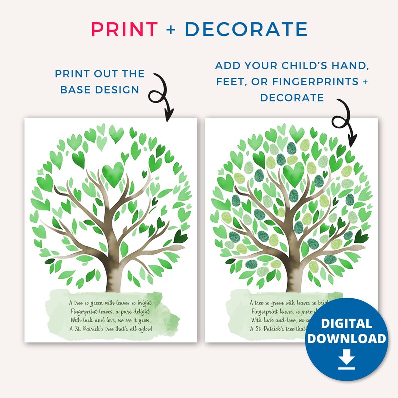 St Patricks Day Handprint Craft, DIY Printable Art for Kids, Toddler ...