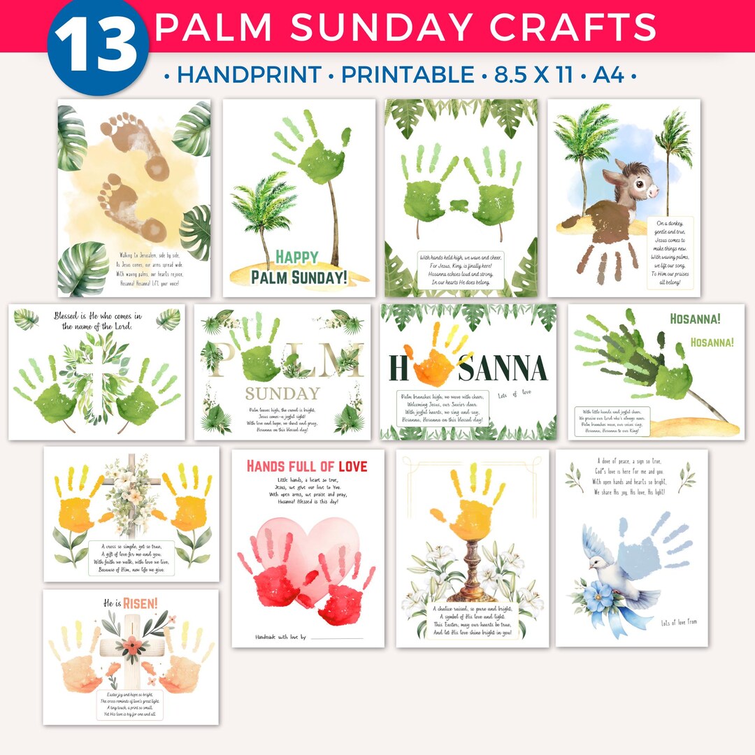 Palm Sunday Handprint Art Craft, Printable Kids Activity, Easter Bible ...