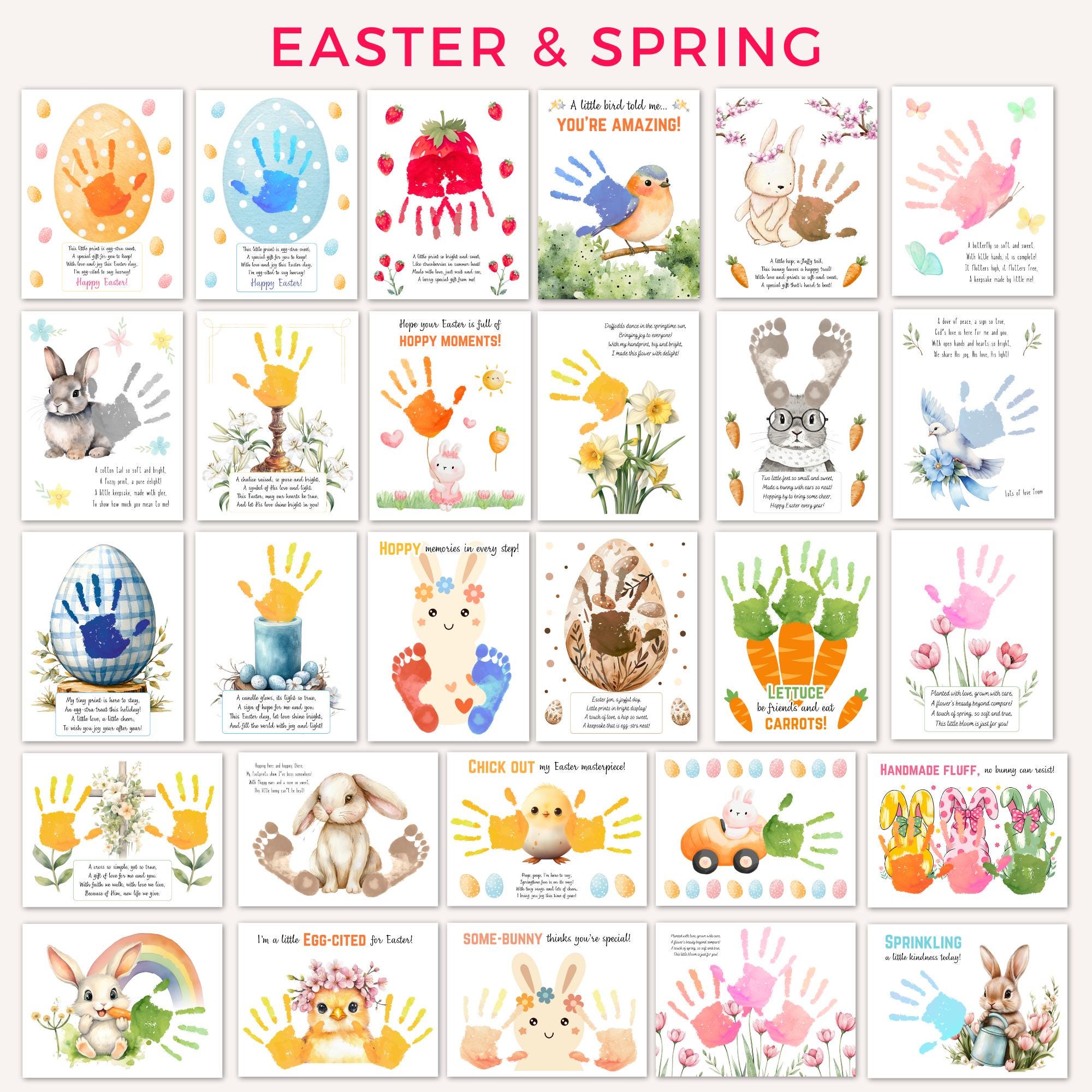 Spring Handprint Art Bundle, Flower Handprint Bouquet Printables ...