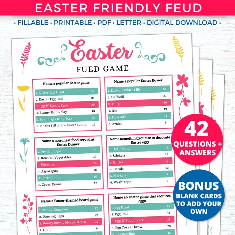Easter Friendly Feud Game, Easter Party Games, Printable Activity Games ...