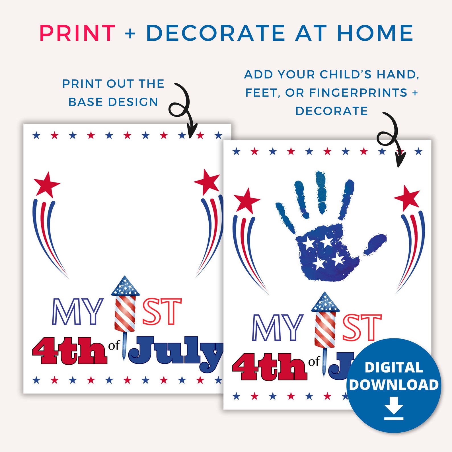 4th of July Handprint Printable Craft, 4th of July Handprint Art, My ...