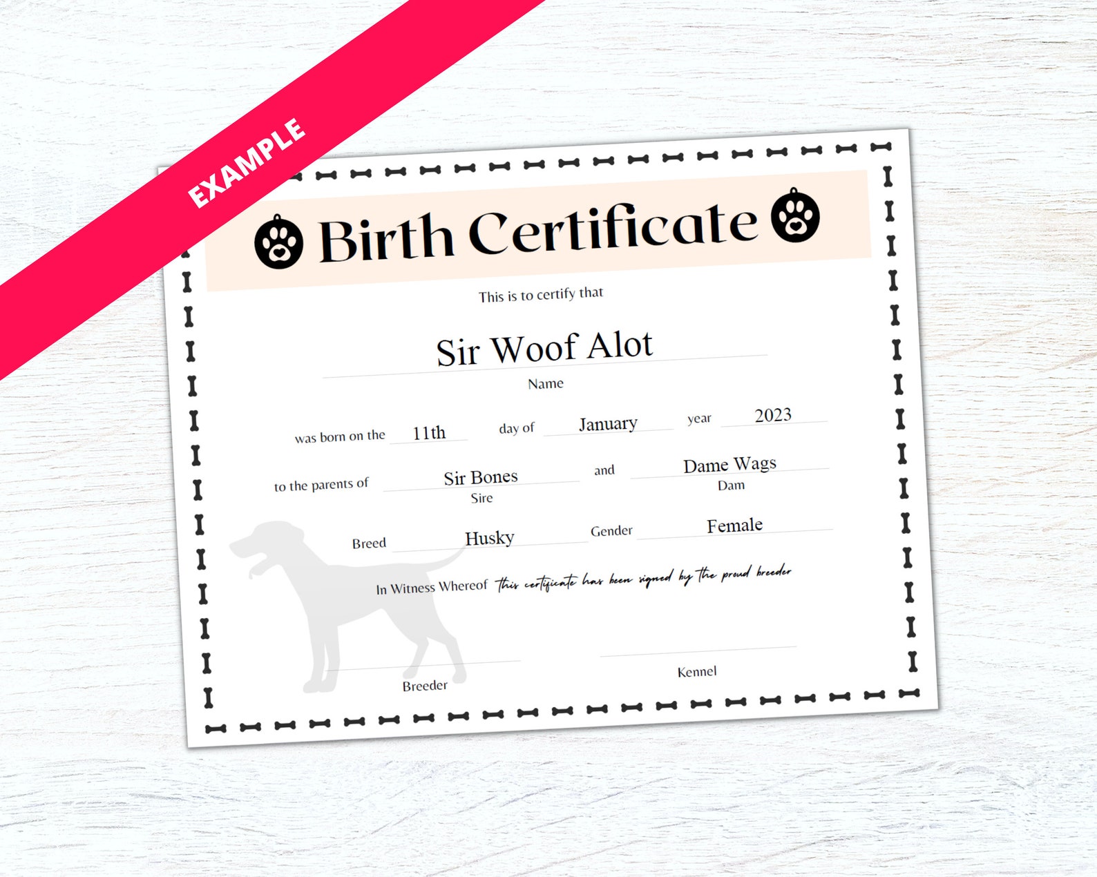 Fillable Puppy Birth Certificate, Breeder Puppy Pack, Dog Breeder ...
