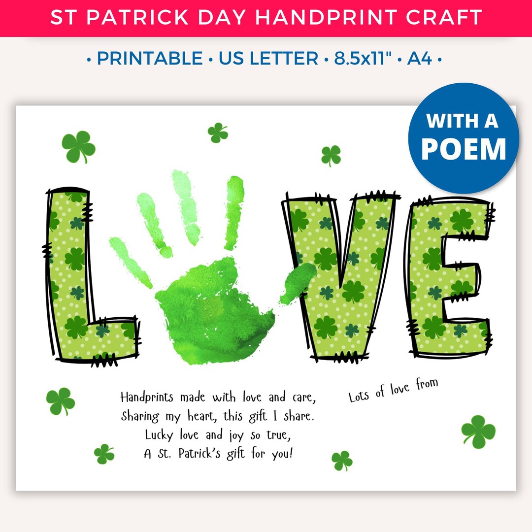 St Patricks Day Handprint Craft, Printable St Patrick Handprint Art for ...