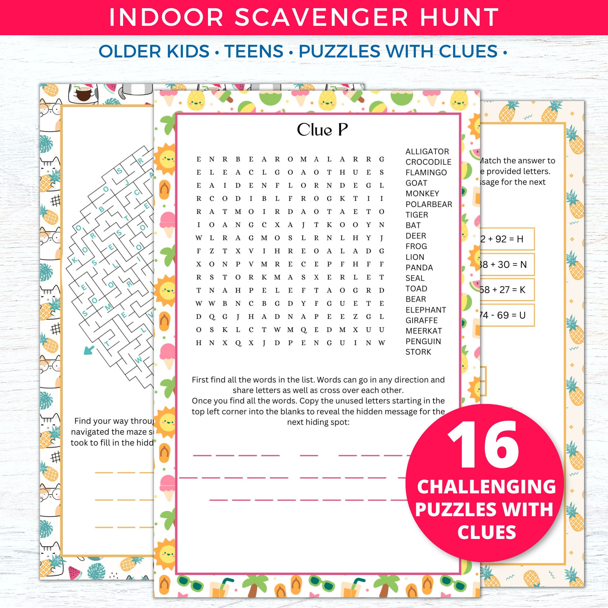 Indoor Scavenger Hunt Clues for Older Kids, Teens, Adults, Spring ...