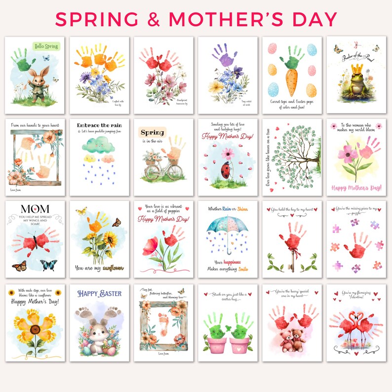 Spring Handprint Art Bundle, Flower Handprint Bouquet Printables ...