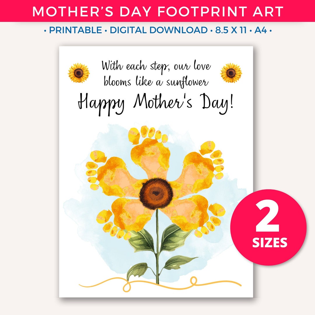 Printable Mothers Day Handprint Wall Art, Footprint Craft Gift for Mom ...