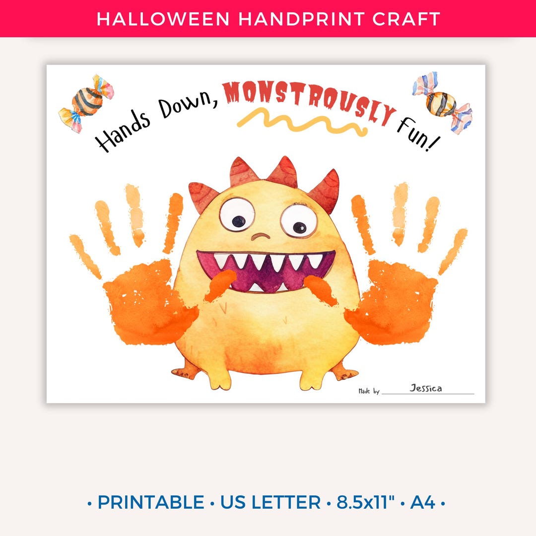 Halloween Handprint Art, Halloween Monster Handprint Craft Printable ...