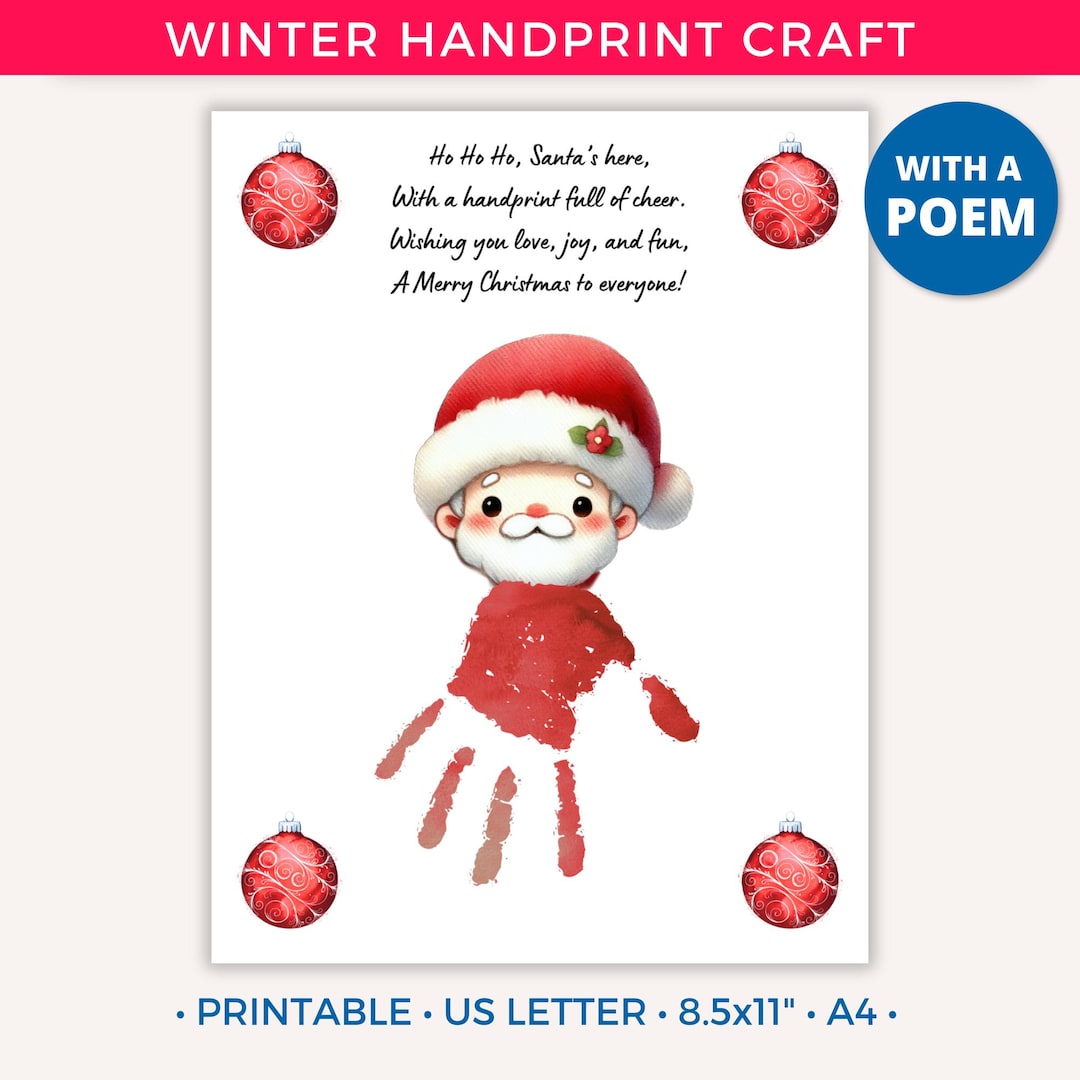 Christmas Santa Handprint Craft, Christmas Handprint Art Printable for ...