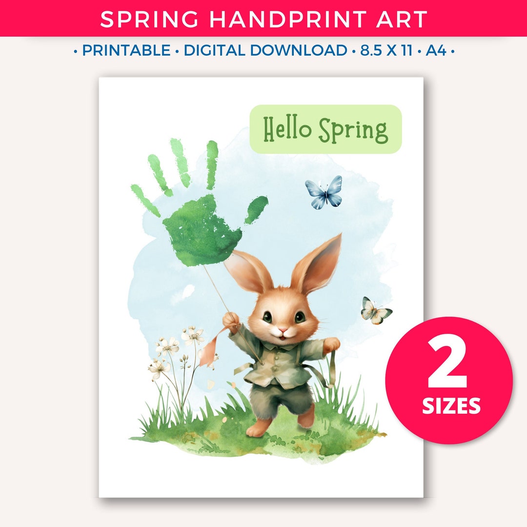 Spring Handprint Art, Printable Footprint Craft Gift for Mom Grandma ...