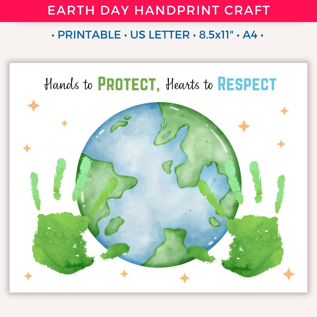 Earth Day Handprint Art Craft, Printable Earth Day Craft Activity for ...