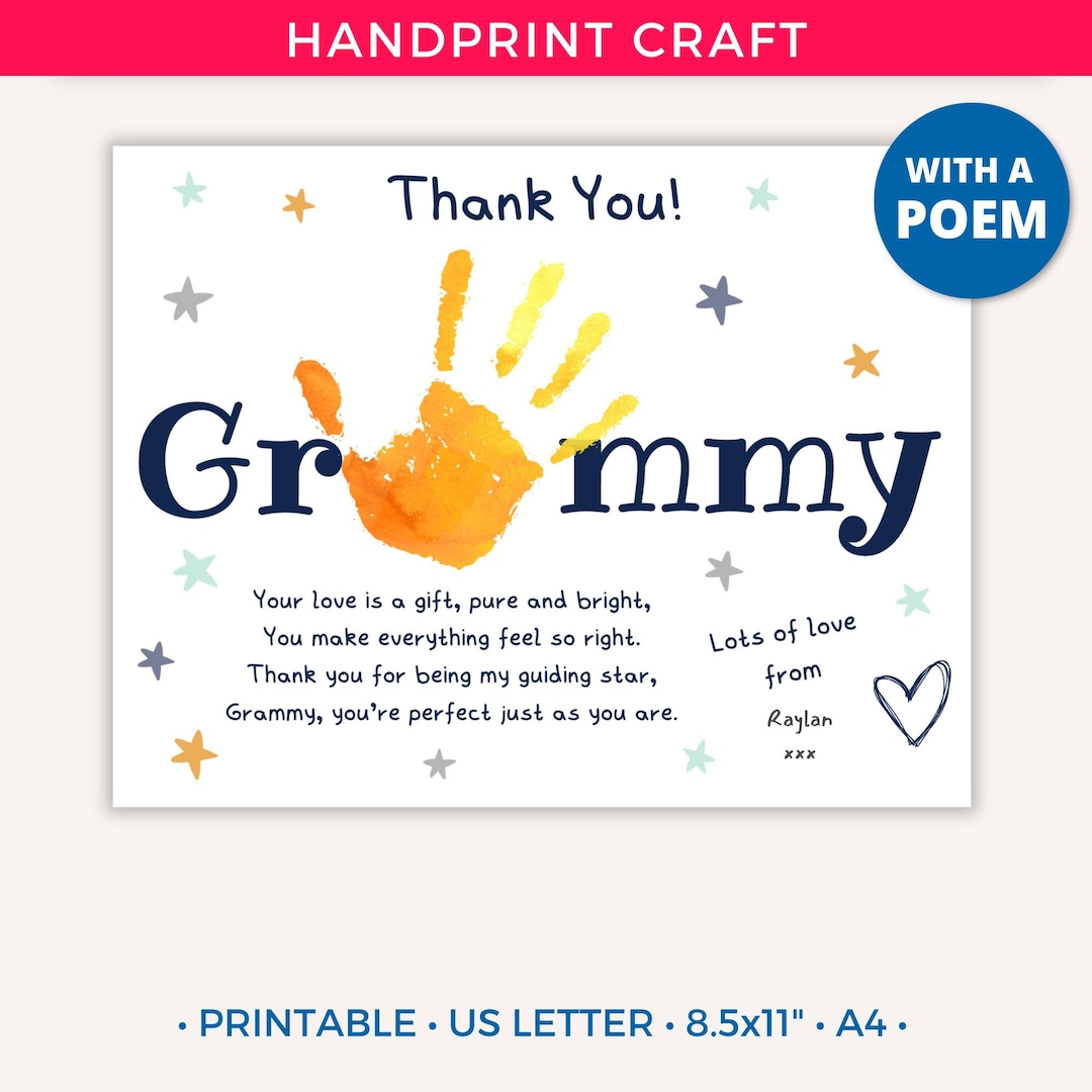 Grammy Thank You Handprint Craft, Grandma Handprint Art, Grandma ...
