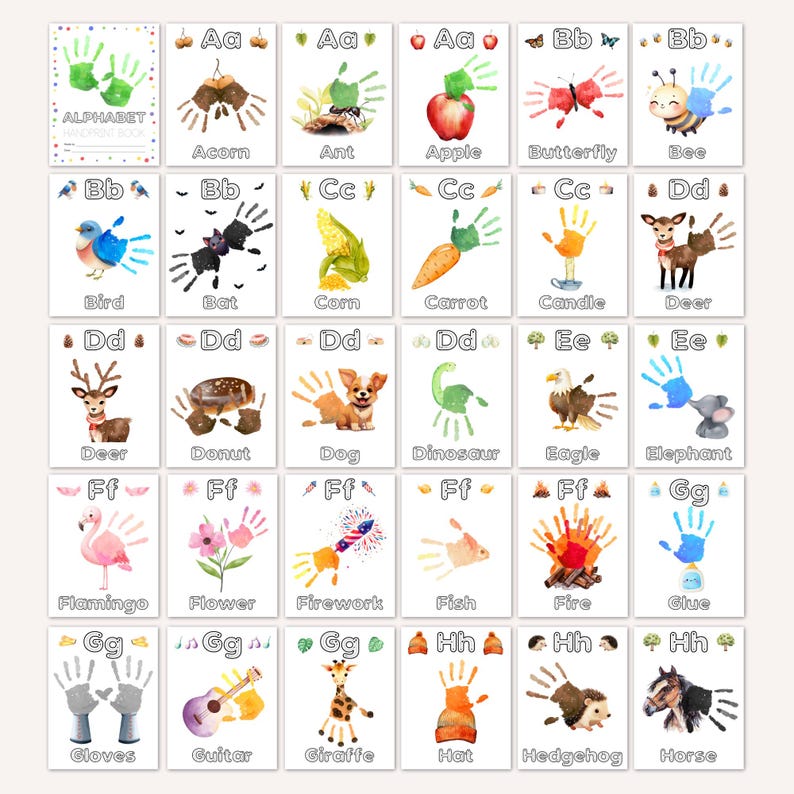 ABC A-Z Alphabet Handprint Book Printable, Alphabet Handprint Craft Art ...