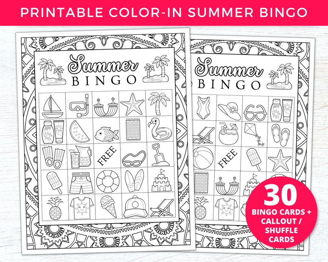 Summer Bingo Cards Coloring Printable Summer Activities for - Etsy