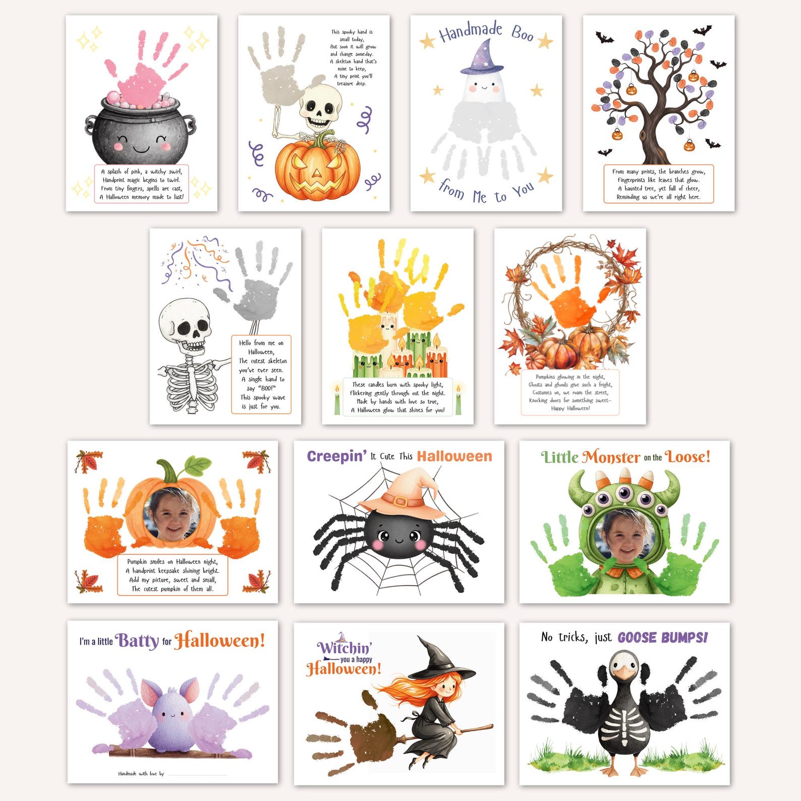 Halloween Handprint Craft Bundle, Fall Handprint Art Printable for ...
