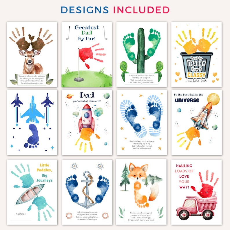 Printable Fathers Day Handprint Art Bundle, Footprint Craft Gift for ...