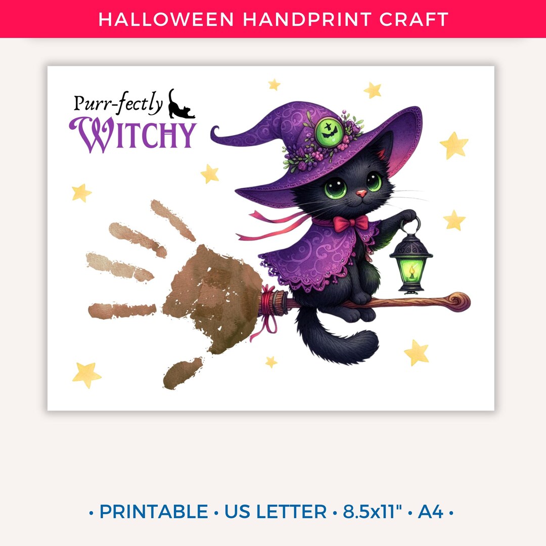 Halloween Witch Handprint Art, Halloween Handprint Craft Printable for ...