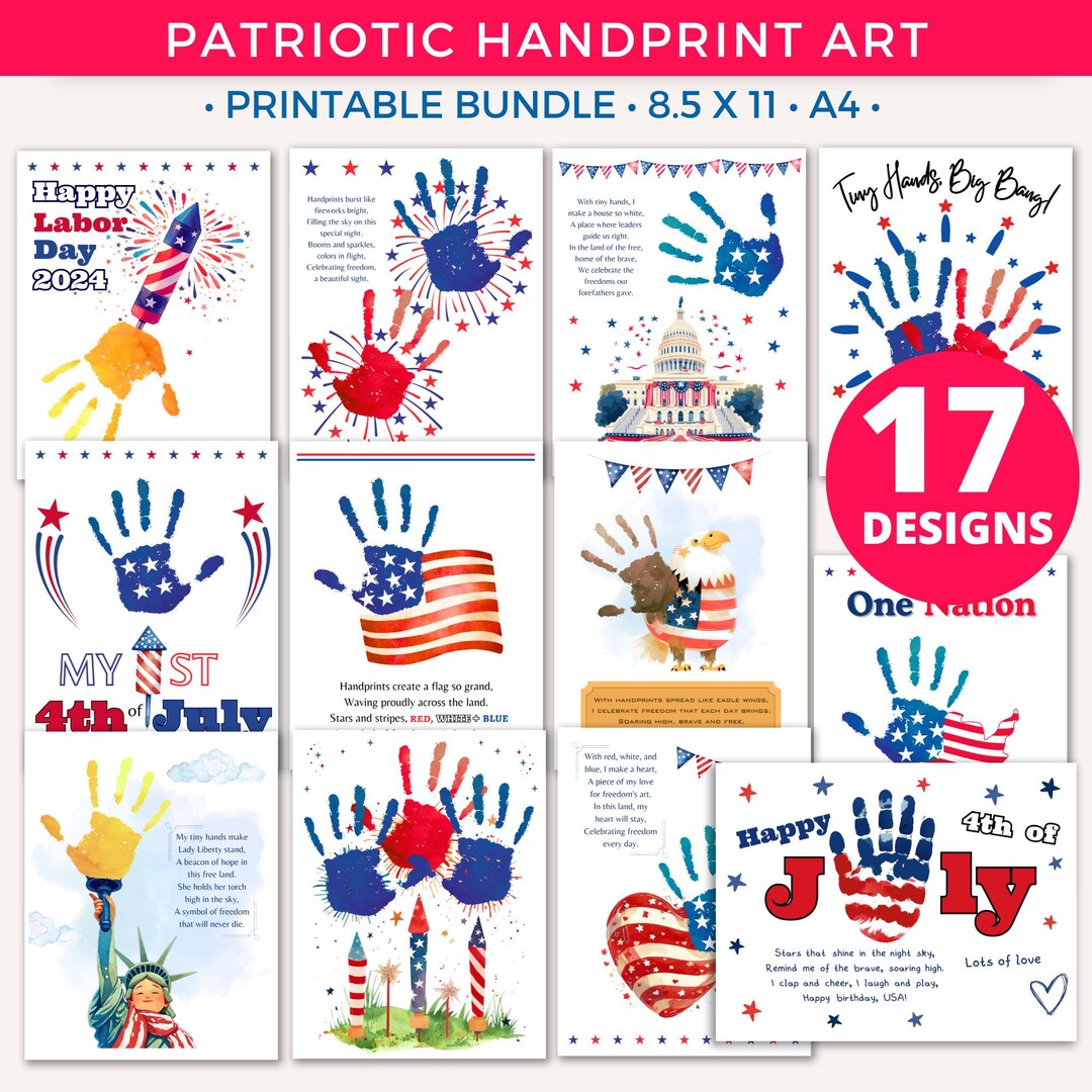 Labor Day Handprint Printable Craft, Labor Day Handprint Art, Patriotic ...