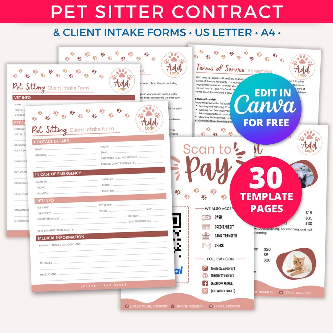 Pet Sitter Instructions, Pet Sitter Notes, Pet Sitter Form, Pet Sitter ...